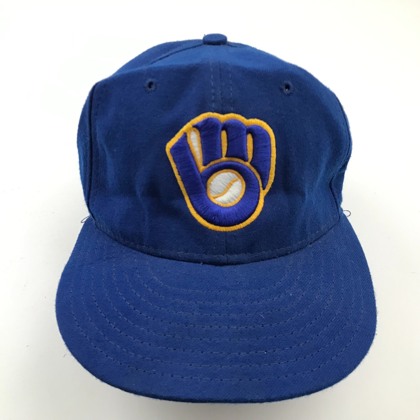VINTAGE Milwaukee Brewers Hat Cap Size 7 1/8 Fitted Blue Embroidered ...