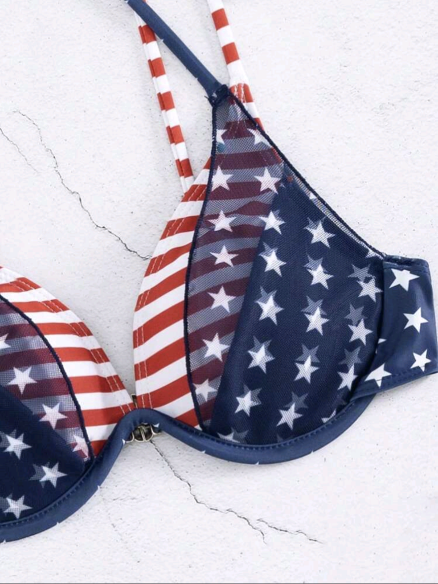 NWT Shein American Flag Stars Stripes 4th of July Push Up Bikini Top ...