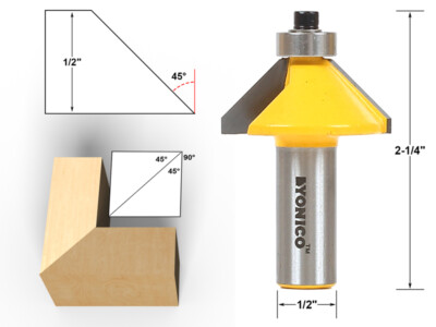 45 Degree Chamfer Edge Forming Router Bit - 1/2" Shank - Yonico 13906 ...