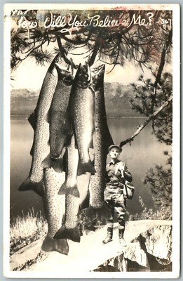 FISHING EXAGGERATED 1944 VINTAGE REAL PHOTO POSTCARD RPPC | eBay