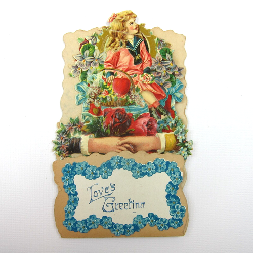 Vintage Valentine Pull Down Die Cut Stand Up Victorian Girl Flower ...