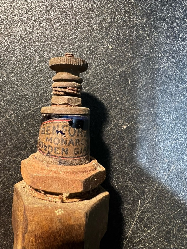 Antique Benford's Golden Giant Spark Plug with Blue Porcelain top and ...