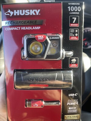 Husky Rechargeable Headlamp 1000 Lumens Dual-Power LED Black Impact ...
