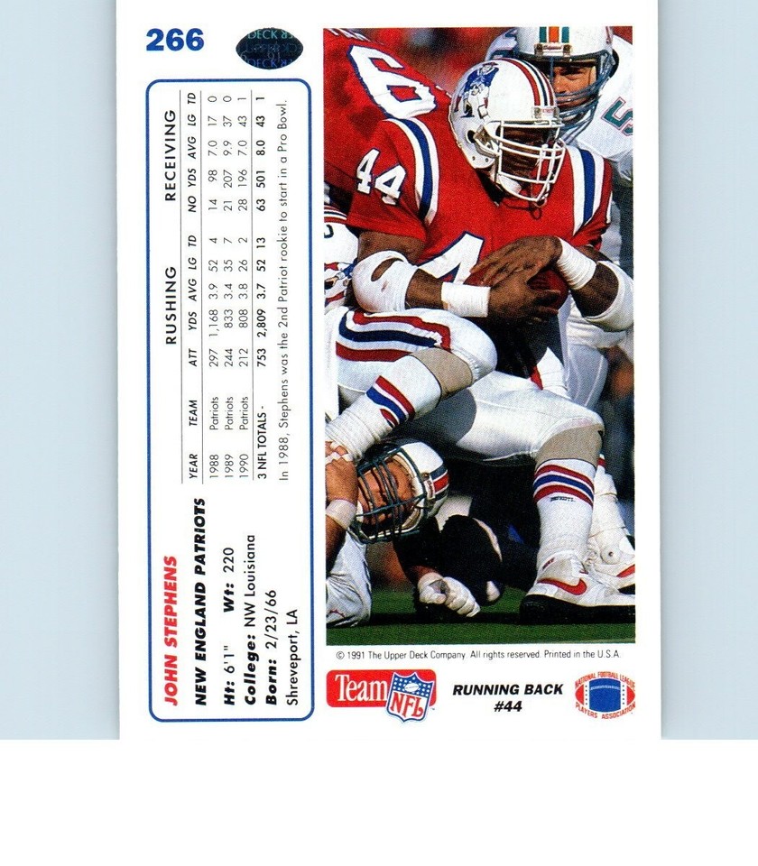 John Stephens 266 Patriots 1991 Upper Deck NFL Football Trading Card | eBay