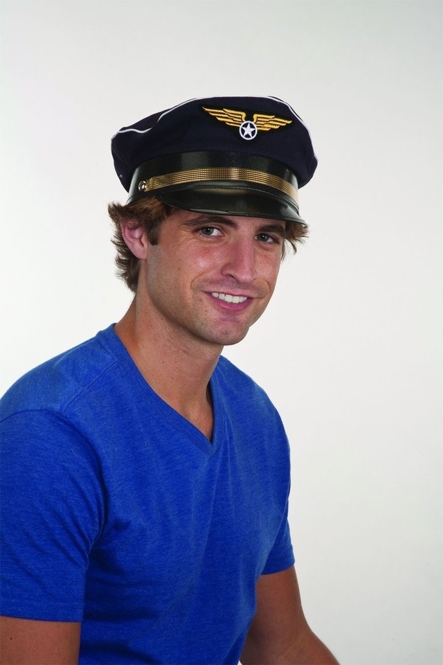 NAVY BLUE PILOT CAPTAIN HAT AVIATOR AIRPLANE AIR FORCE AIRLINE COSTUME ...