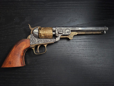Denix Civil War M1851 Engraved Naval REPLICA Revolver Gold Wood Grips ...