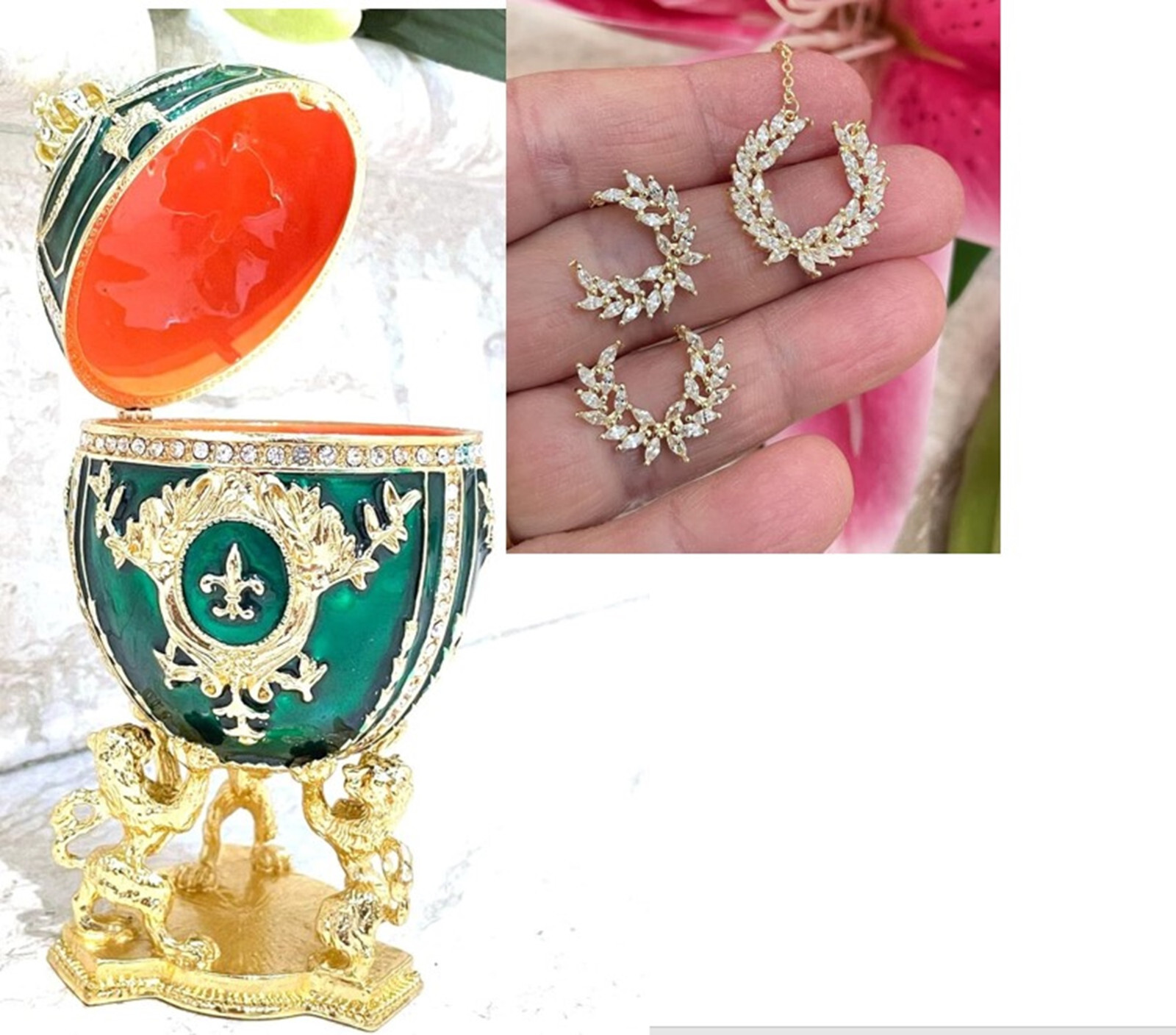 Emerald Faberge Imperial egg Swarovski Diamond Faberge egg Christmas ...