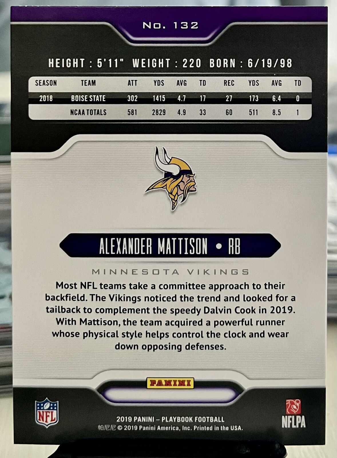 2019 Panini Playbook Football #132 Alexander Mattison Minnesota Vikings ...