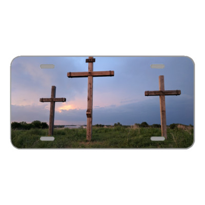Custom Personalized Novelty License Plate With Three Wooden Crosses Add ...