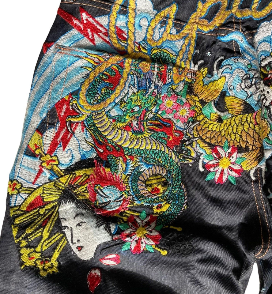 RARE Ed Hardy Dark Wash Japan Tiger Dragon Floral Tattoo Jeans Mens ...