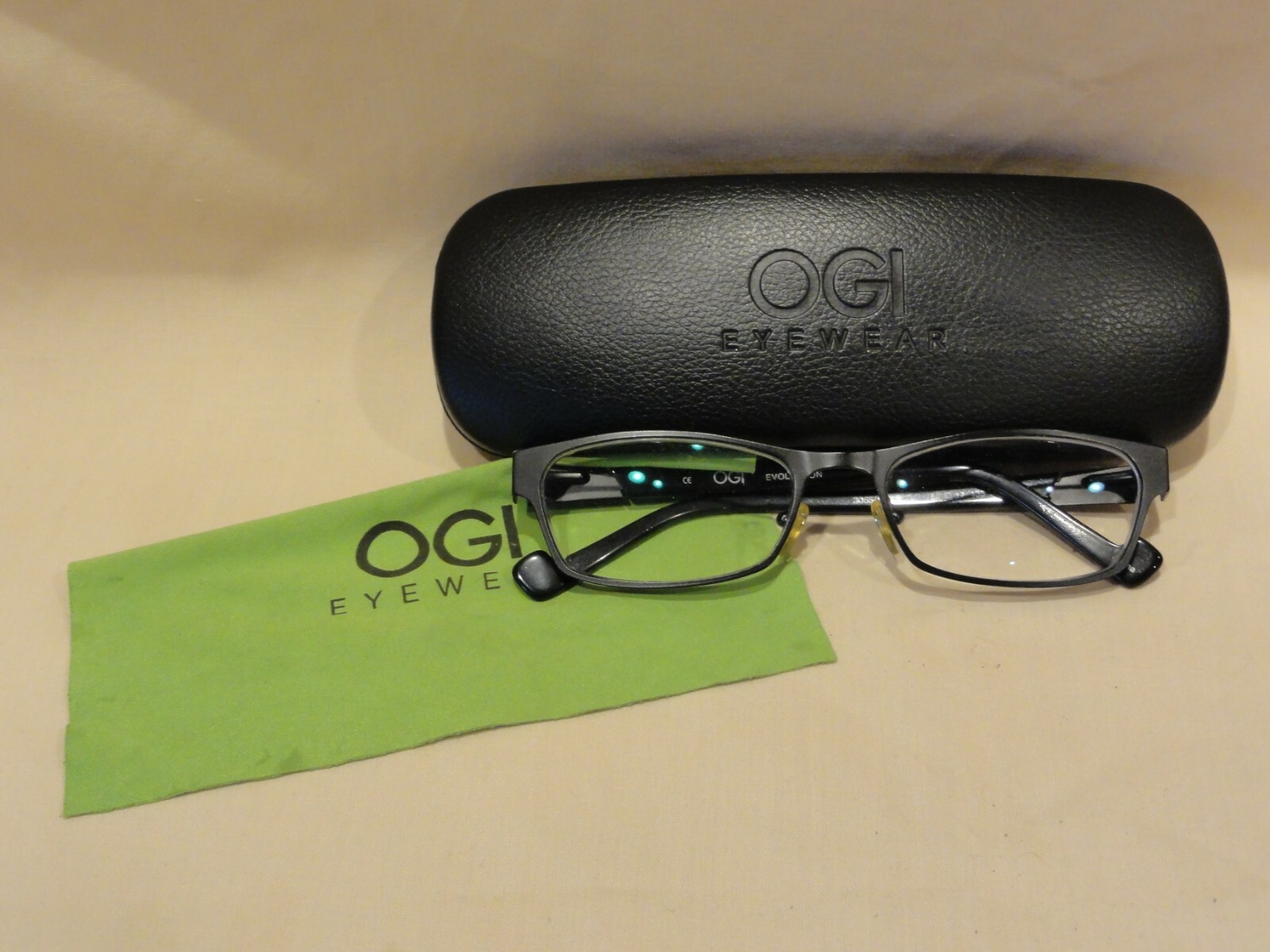 Ogi Evolution eyeglass frames black rectangular metal frames hard case ...