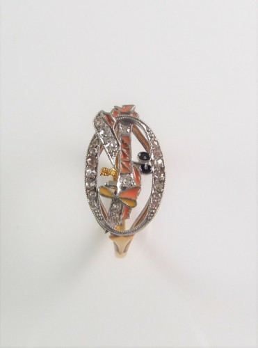 Antique 18k Gold & Platinum Art Deco Enamel Diamond Airplane Ring Size ...