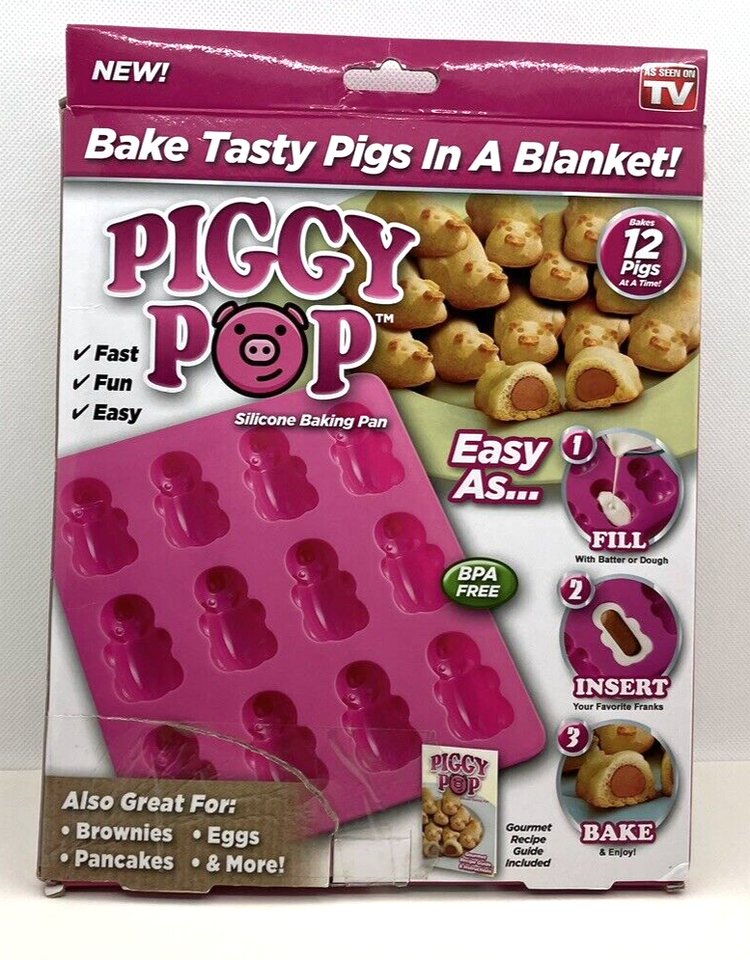 New PIGGY POP Silicone Baking Pan - Bakes 12 Pigs In A Blanket (3ENV ...