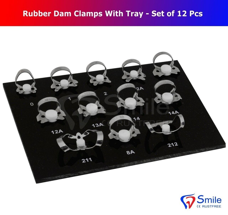12 Pcs Endodontic Rubber Dam Clamps Dental Instrument With Black Tray ...