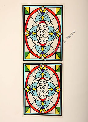 24.4" x 9" Victorian Scroll Stained Glass Window Film Sticker Decal ...