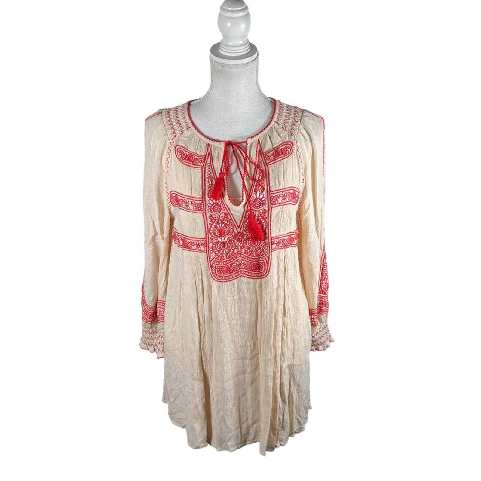 Free People Wind Willow Shift Peasant Mini Dress - Gem