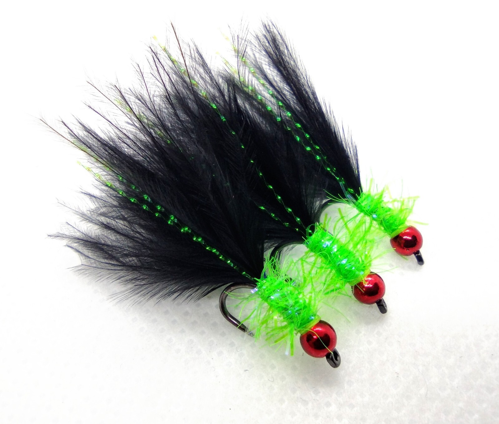 3 X Black and Green Marabou Trout Fly Lures UV Straggle Size 12 ...