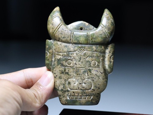 China Dynasty Ancient Old Jade Stone Bull Ox Cattle Mask Bi Pei Amulet ...
