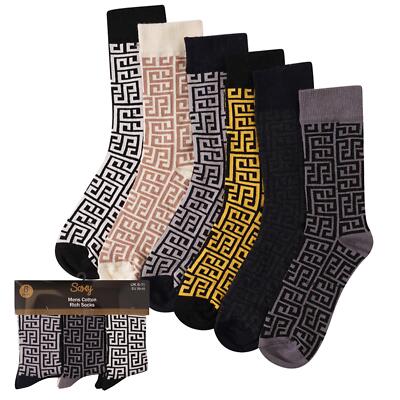 Soxy Mens 6 Pack Designer Greek Key Design Cotton Rich Socks Gift | eBay