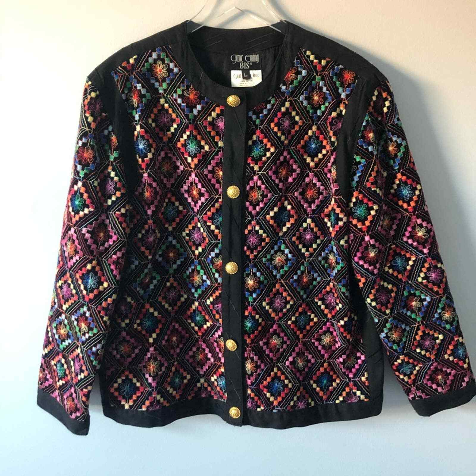 Gene Ewing Embroidered Jacket Rainbow Geometric Black… - Gem
