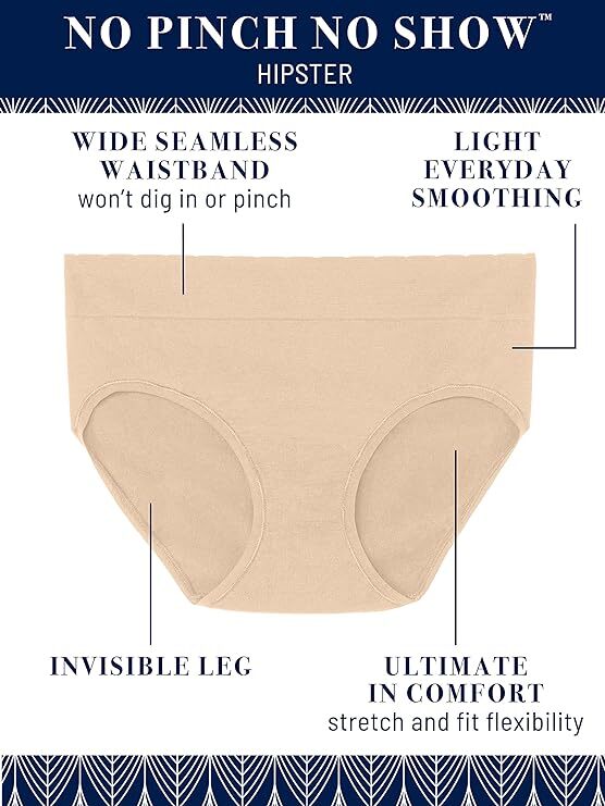 3 Pack Vanity Fair No Pinch No Show Seamless Hipster Panty Chocolate ...