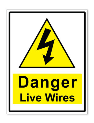 2 x DANGER LIVE WIRES WARNING SELF ADHESIVE STICKERS SAFETY SIGNS ...