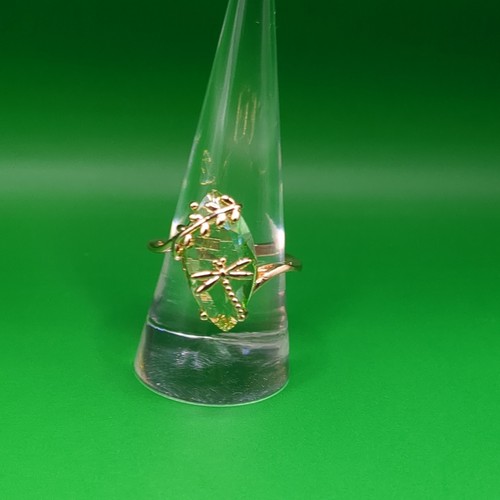 Gold Tone Cocktail Ring Marquise Shape Dragonfly Design Green Accent | eBay