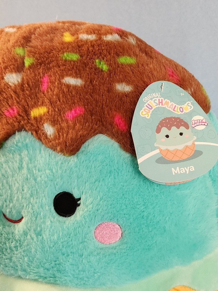 Squishmallows FuzzAMallows Maya the Mint Chocolate Ice Cream Waffle ...