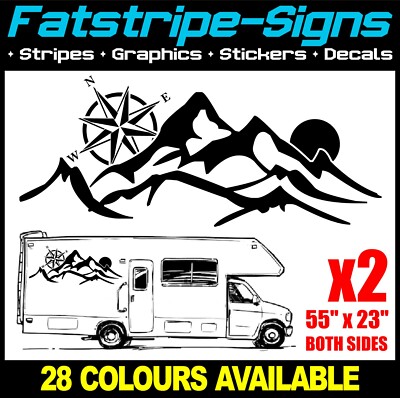 MOTORHOME CARAVAN GRAPHICS STICKERS DECALS MOUNTAINS COMPASS CAMPER DAY ...
