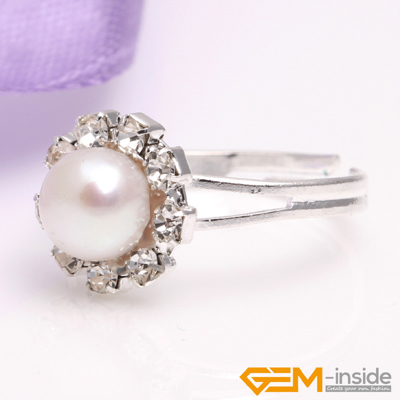 Natural Freshwater Pearl Rings White Gold Plated Sun Shape XMAS Fashion ...