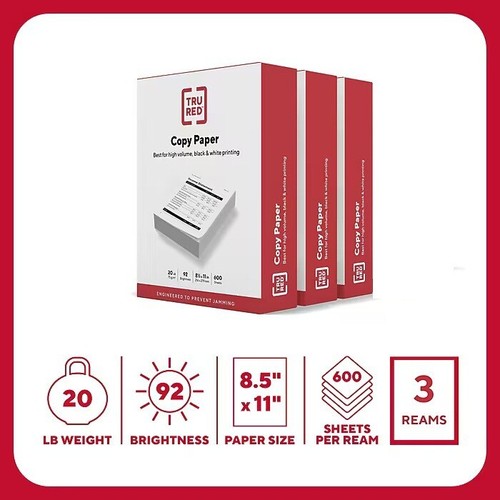TRU RED™ 8.5" x 11" Copy Paper, 20 lbs., 92 Brightness, 600 Sheets/Ream ...