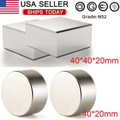 Block / Round Magnets Super Strong N52 Neodymium Large Magnet 40*20mm ...