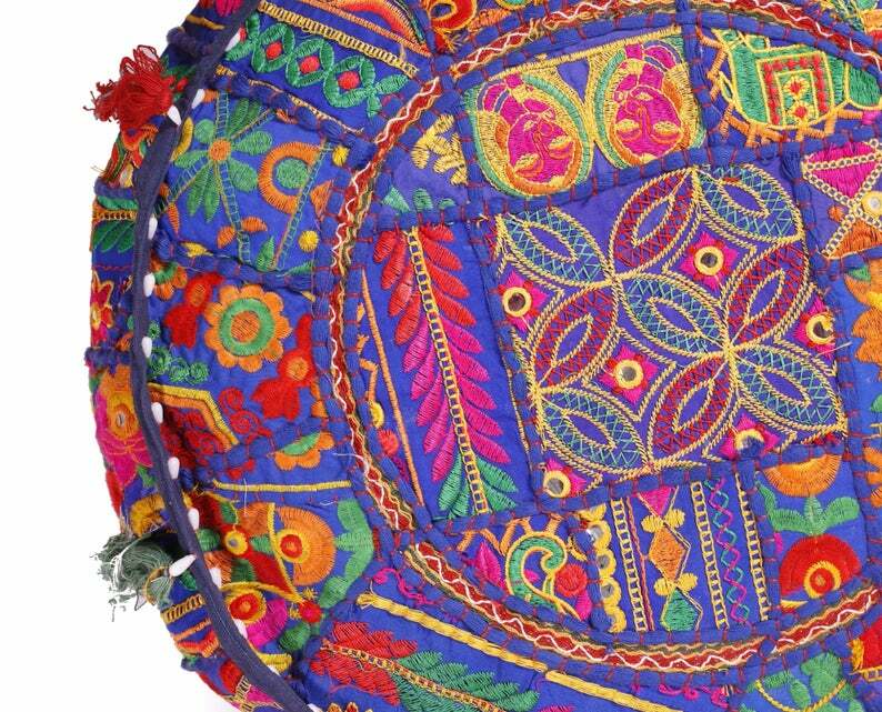 Patchwork Ottoman Pouf Cover, Foot Stool Round Poufee, Handmade Ethnic ...