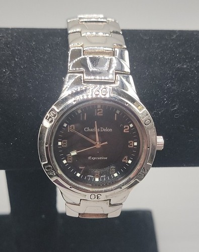 Vintage Charles Delon Executive Mens Quartz Watch 7.75" Silver Tone New ...