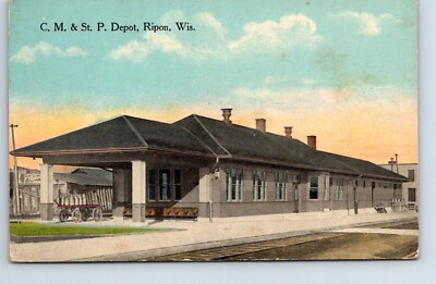Postcard Wisconsin Ripon CM&StP Railroad Passenger Station Depot Posted ...