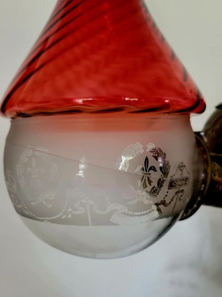 Antique Angle Lamp Co. Cranberry Swirl Shade with Acid Etched Elbow | eBay