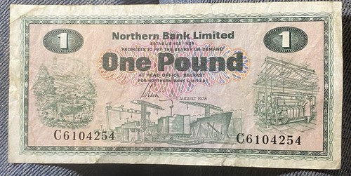 1978 Ireland Northern Bank Limited One Pound Banknote ~ VF+ Please See ...