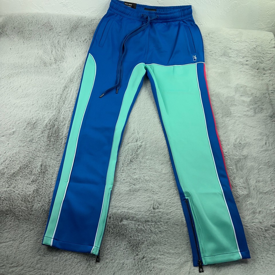 Makobi Track Pants Mens Blue Green Filthy Royal Slim Straight Ankle Zip ...