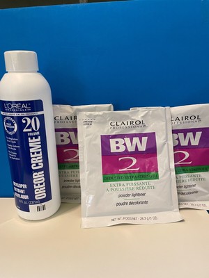 3 Clairol BW2 Powder Bleach Lightener 1oz + 20 Volume L'oreal Developer ...