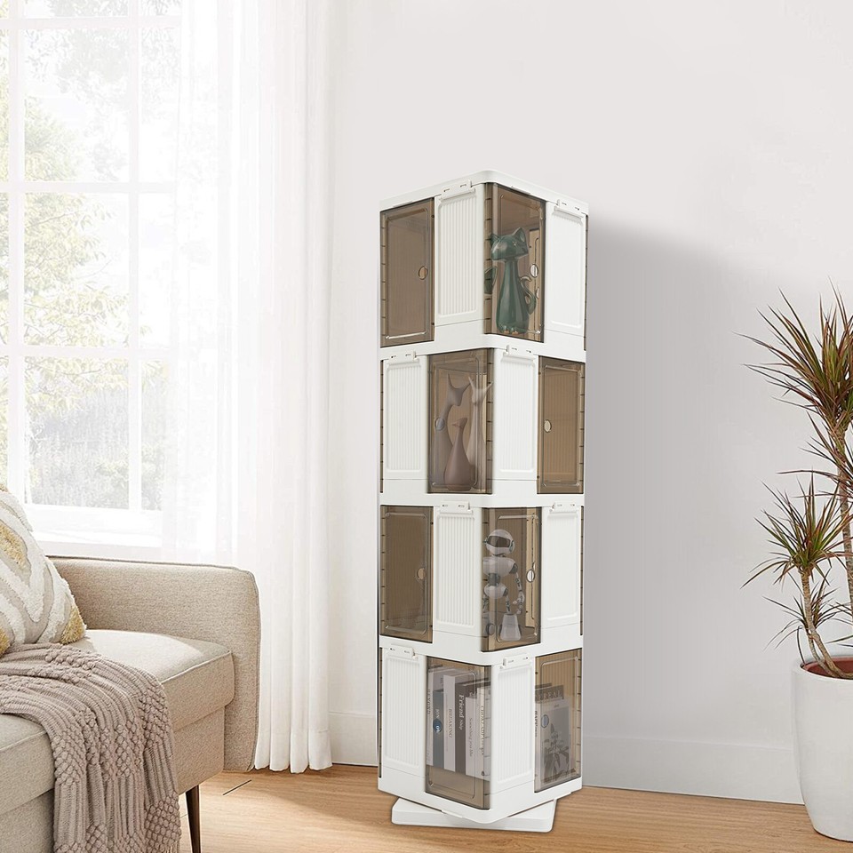 4-Tier Rotating Bookshelf, Book Storage Shelf, Floor Standing Rotating ...