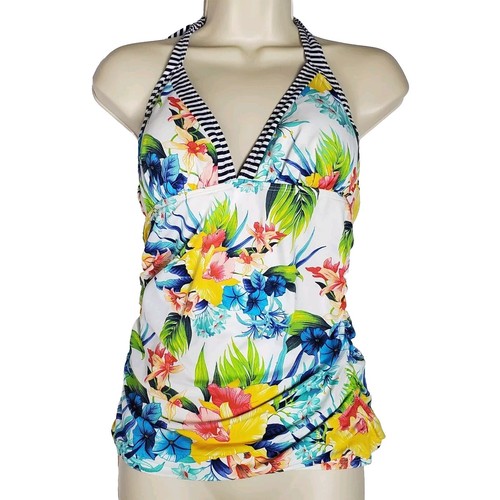 TOMMY BAHAMA XS Tankini Swim Top Tropical Floral Halter Tie Ruched ...