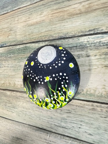 Artisan Hand Painted Handmade Stone Rock | Fireflies in the Night Full ...