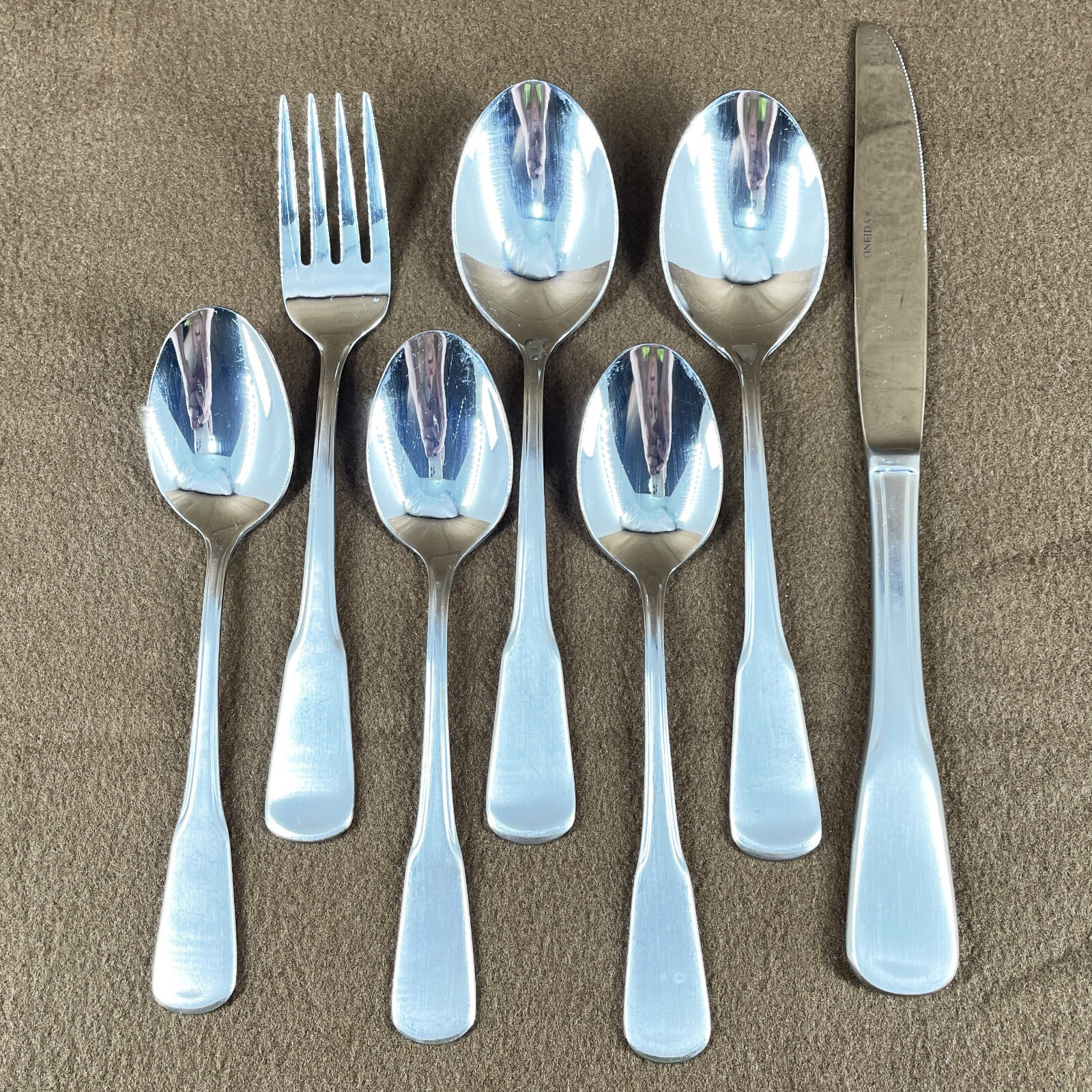 Oneida MINUTEMAN COLONIAL BOSTON 7 Pcs Spoon Fork Knife Stainless ...
