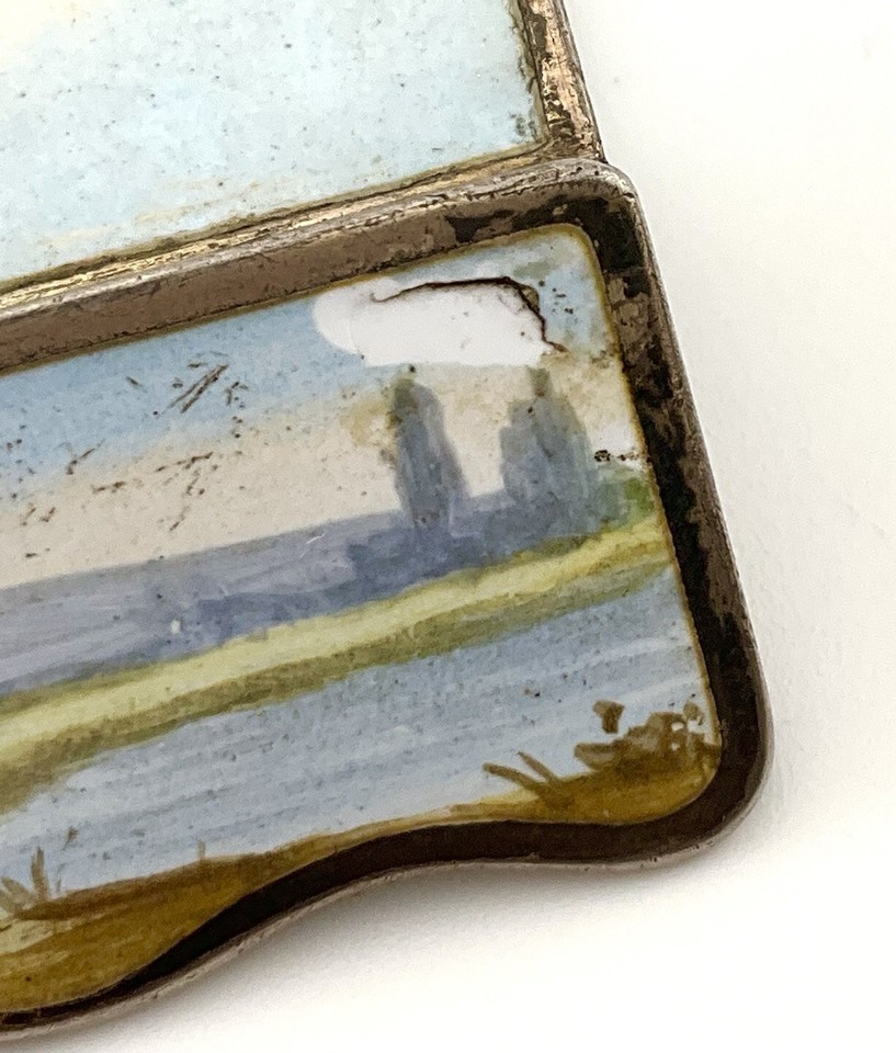 Antique French Enamel Silver Match Safe Vesta Hand Painted Scene | eBay