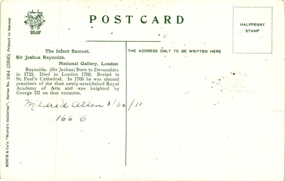 The Infant Samuel Artist Joshua Reynolds Postcard c1910 | eBay