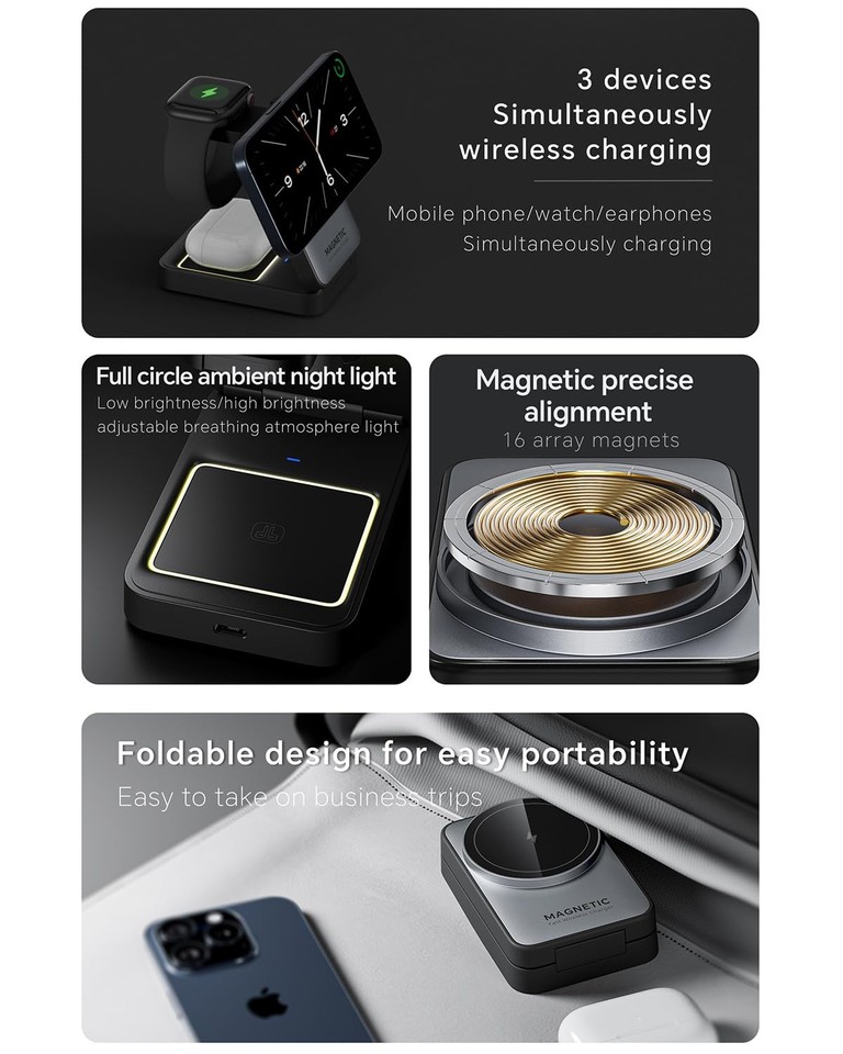 2025 Upgraded 3-in-1 Wireless Charger for iPhone,Travel Magnetic ...