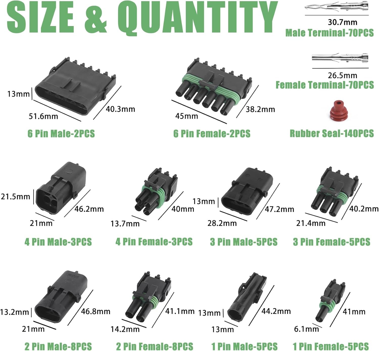 329PCS Weather Pack Connectors Kit, 23 Sets Waterproof Connector 1/2/3 ...