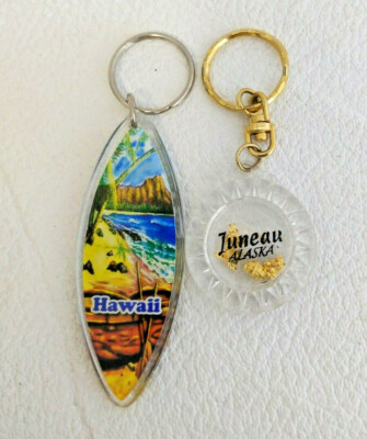 Hawaii Key Chain Alaska Key Chain w Gold Leaf Flakes Lot of 2 | eBay