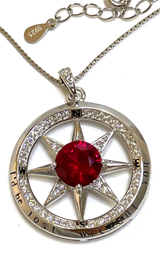 3.5ct Certified Compass Diamond Pendant Natural Ruby Diamond Compass ...