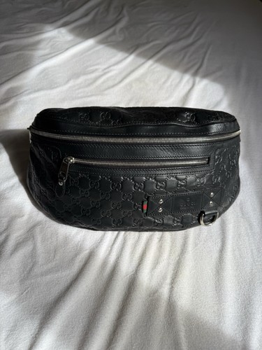 Gucci Guccissima Black Leather Fanny Pack/Waist Bag | eBay